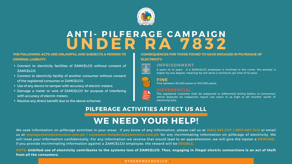 Anti-Pilferage Campaign Under Republic Act 7832 : New ZAMCELCO