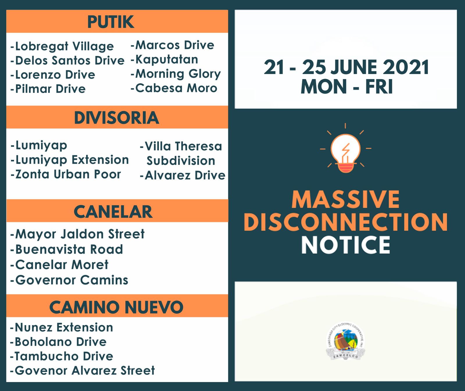 August 14, 2020 – Power Advisory : New ZAMCELCO