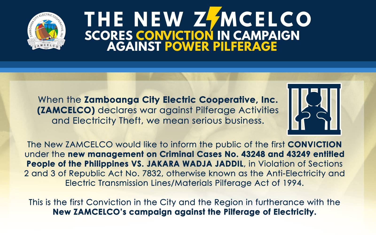 The New ZAMCELCO Scores Conviction in Campaign Against Power Pilferage ...