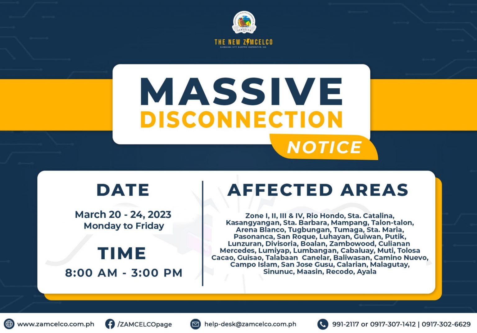 Massive Disconnection Notice : New ZAMCELCO
